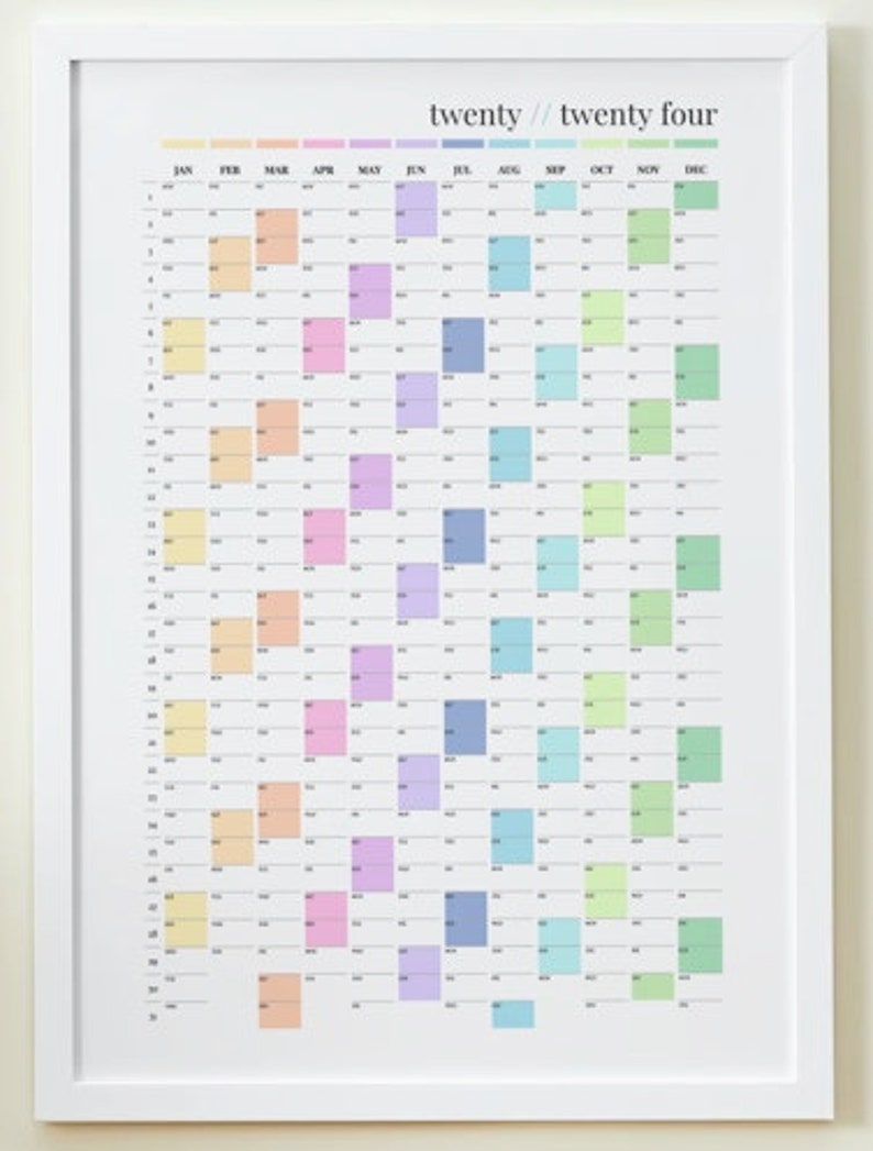 Customisable 2024 Wall Planner, Full Calendar, Annual Calendar portrait ...