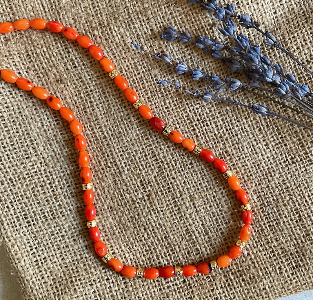 Stunning Natural Coral Beaded Necklace, Charming Natural Orange Coral ...