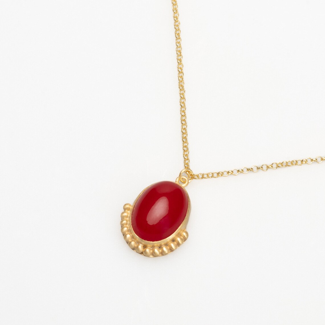 18k Gold Red Agate Necklace, Sterling Silver Natural Stone Pendant ...