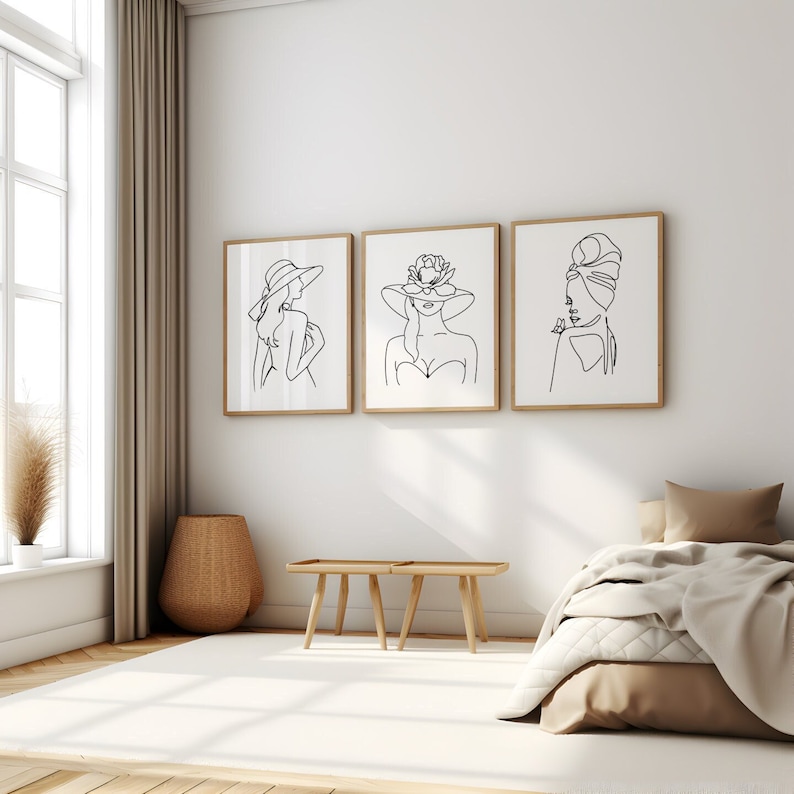 Minimalist Woman Line Art Print Set: Modern Female Wall Decor (digital ...
