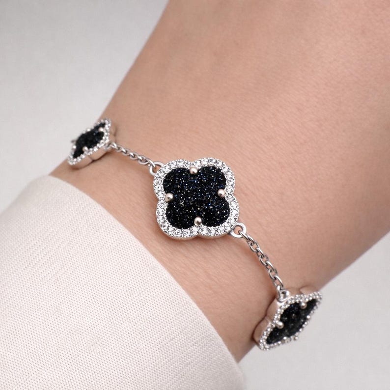 Dainty Flower Bracelet in Solid 925 Sterling Silver, Blue Goldstone ...
