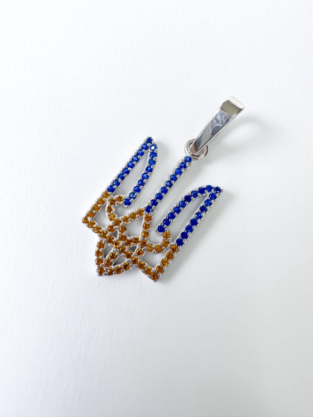 Ukrainian Tryzub Pendant, Sterling Silver 925 With Yellow and Blue ...