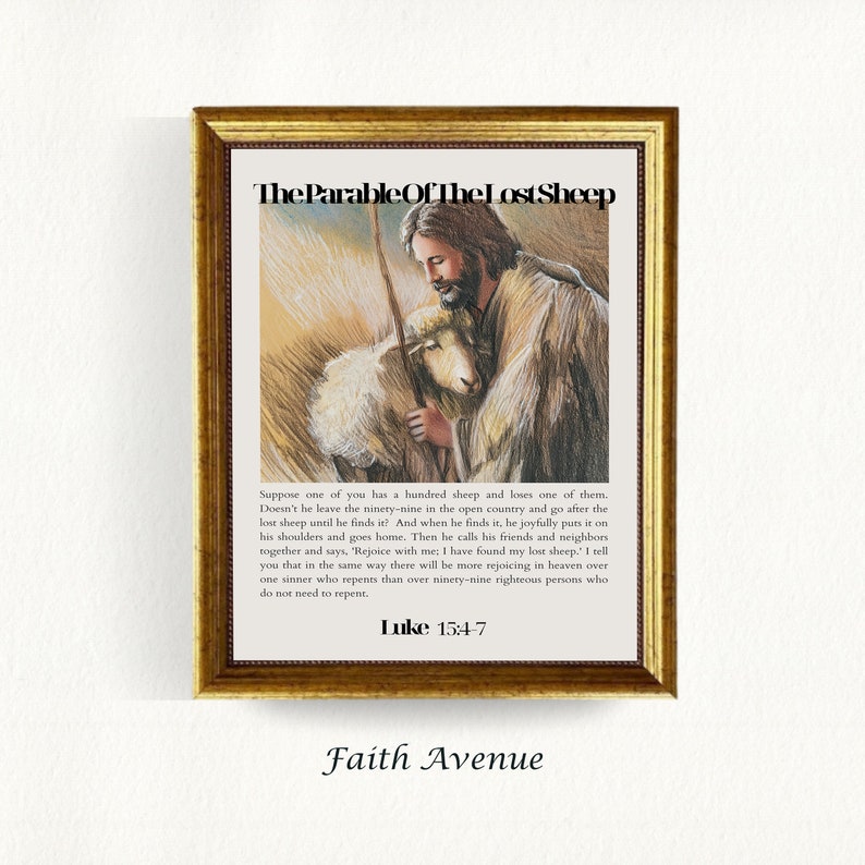 Lost Sheep Parable Bible Verse Wall Art Luke 15, Sheep Scripture Wall ...