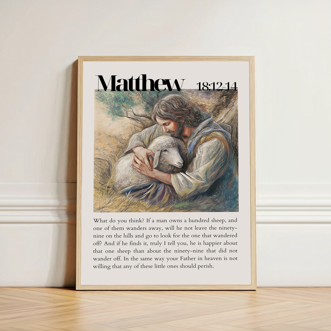 Lost Sheep Parable Print: Matthew 18 Bible Verse Christian Art (digital ...