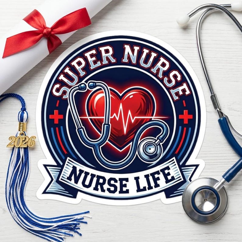 Super Nurse Life Sticker, Stethoscope Heart Graphic Kiss-cut Decal for ...