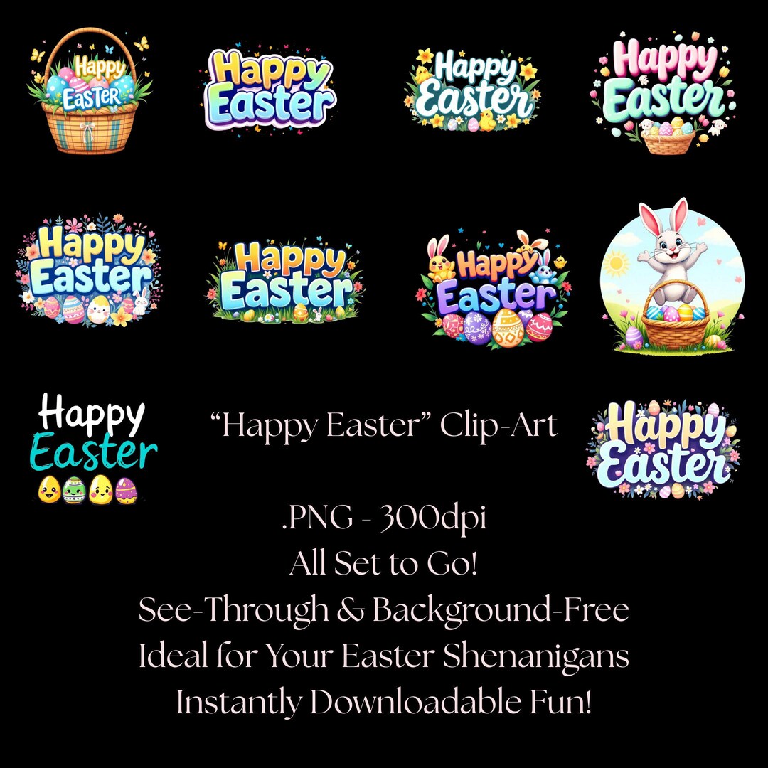 Happy Easter Clip-art, Transparent Background, 300dpi - Etsy