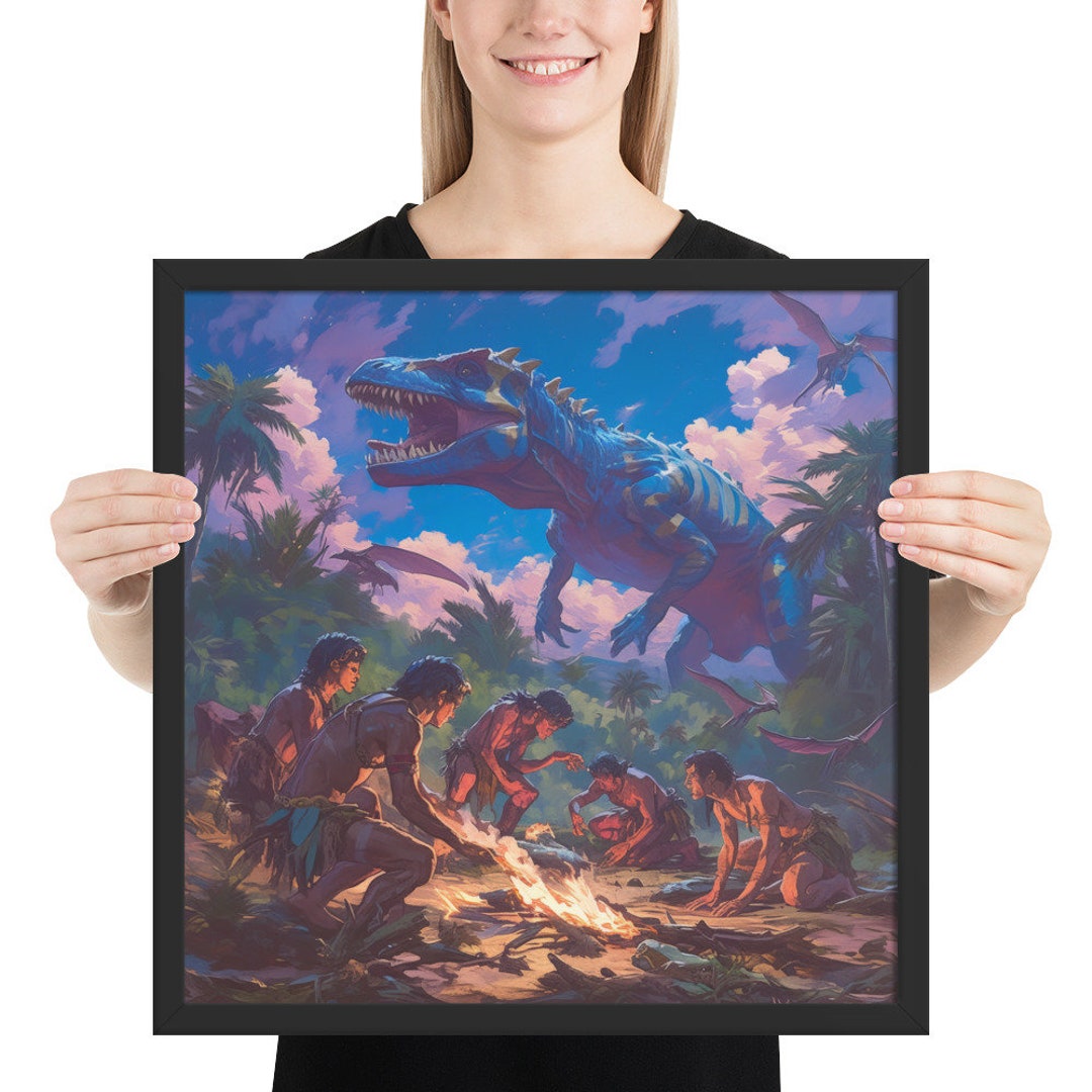 Prehistoric Gathering A Night Under the Dinosaur Sky Framed Photo Paper ...