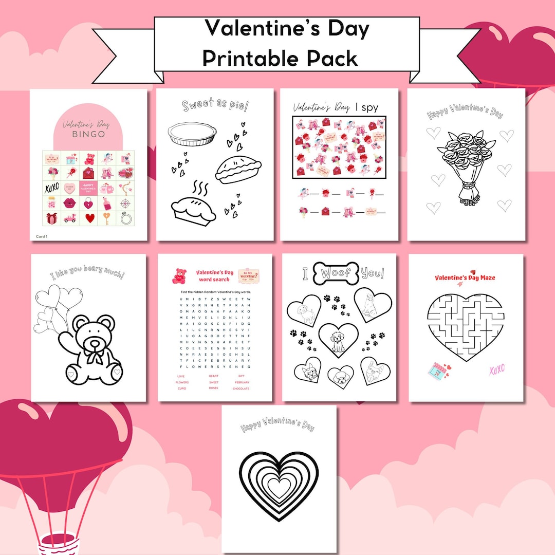 Valentine's Day Games and Coloring Sheets Printable Pack for Kids ...