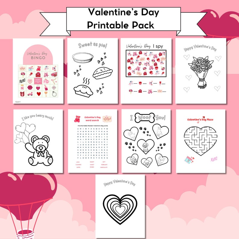 Valentine's Day Games and Coloring Sheets Printable Pack for Kids ...