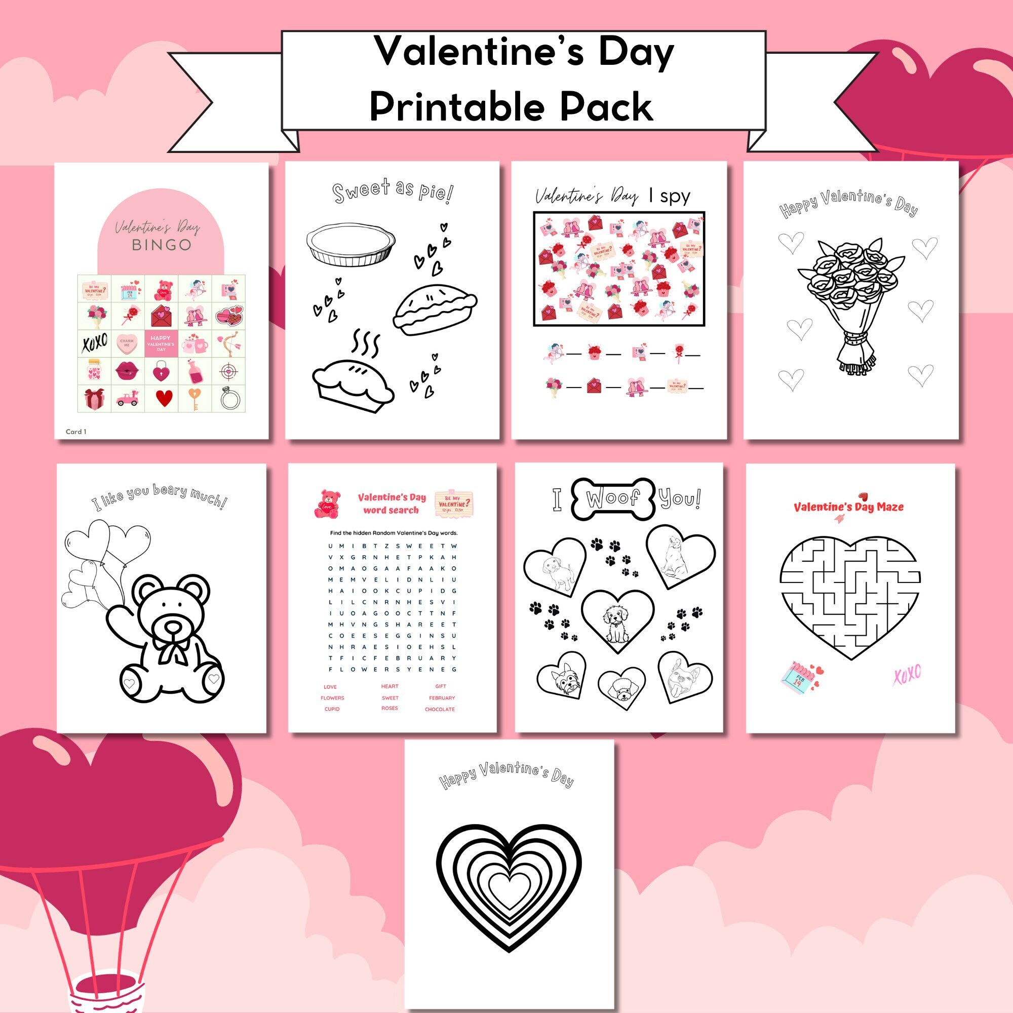 Valentine's Day Games and Coloring Sheets Printable Pack for Kids ...