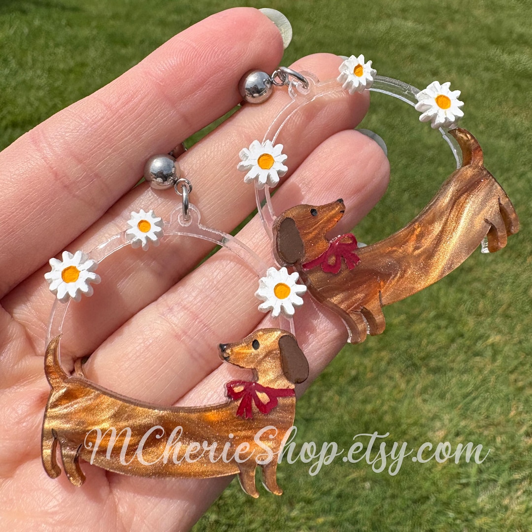 Dachshund Daisy Hoop Earrings: Hand-painted Acrylic Statement Jewelry ...