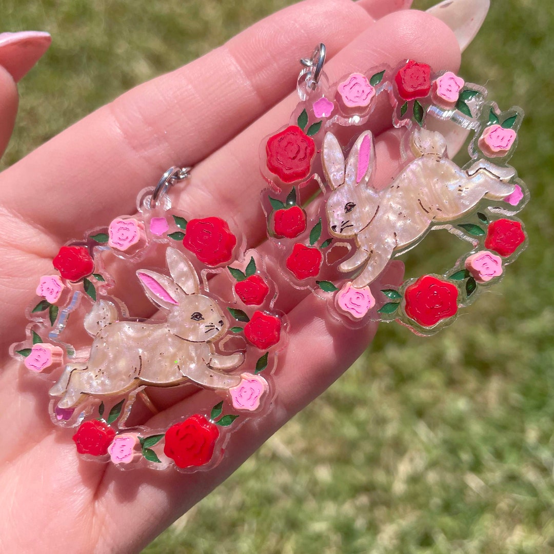 Rosey Rabbit Wreath - Acrylic Earrings - Etsy