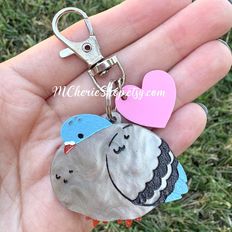 Acrylic Big Gray Pigeon With Heart Cutesy Bag Charm or Keychain - Etsy