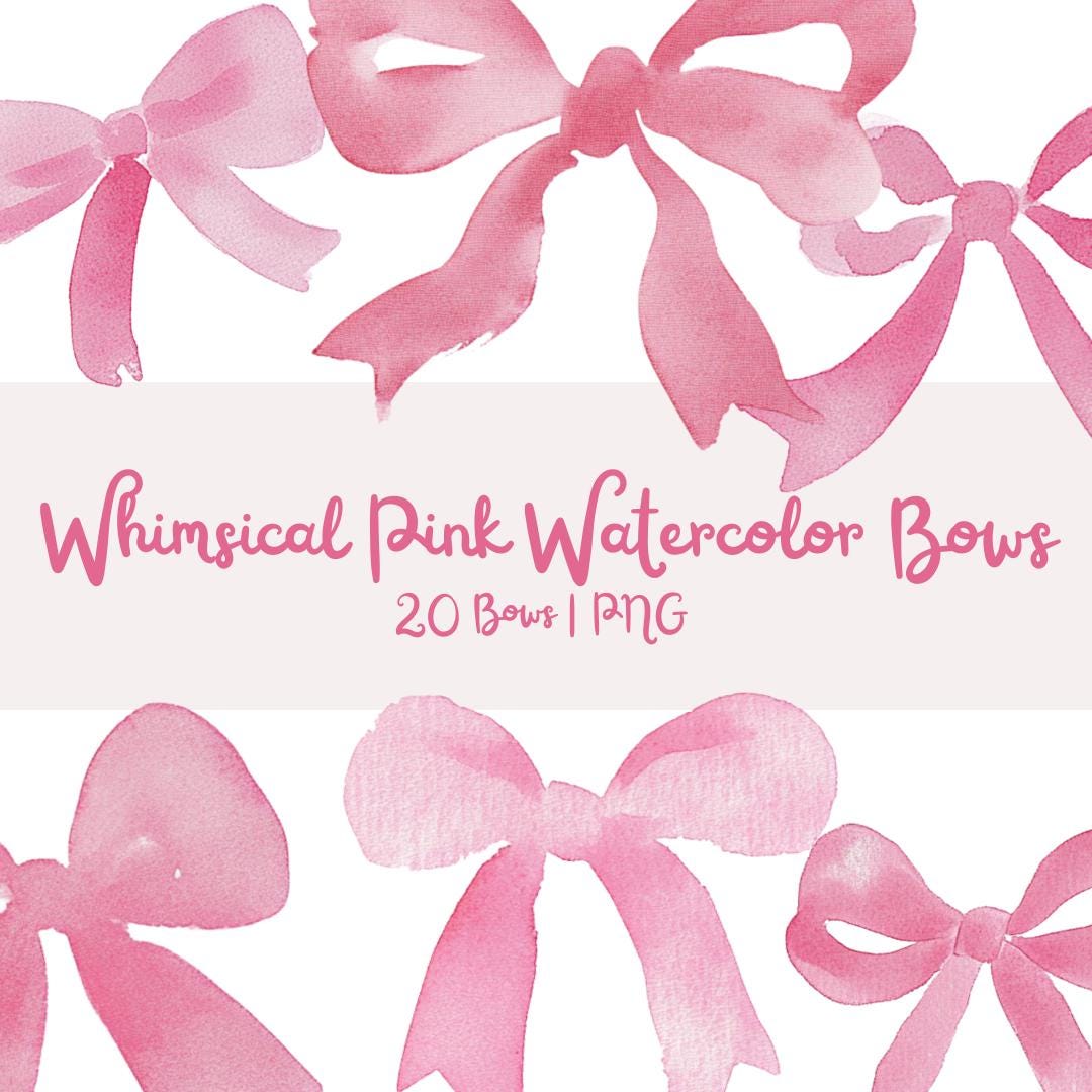 Watercolor Pink Bows | Coquette Clipart, Whimsical Ribbons, Baby Shower ...
