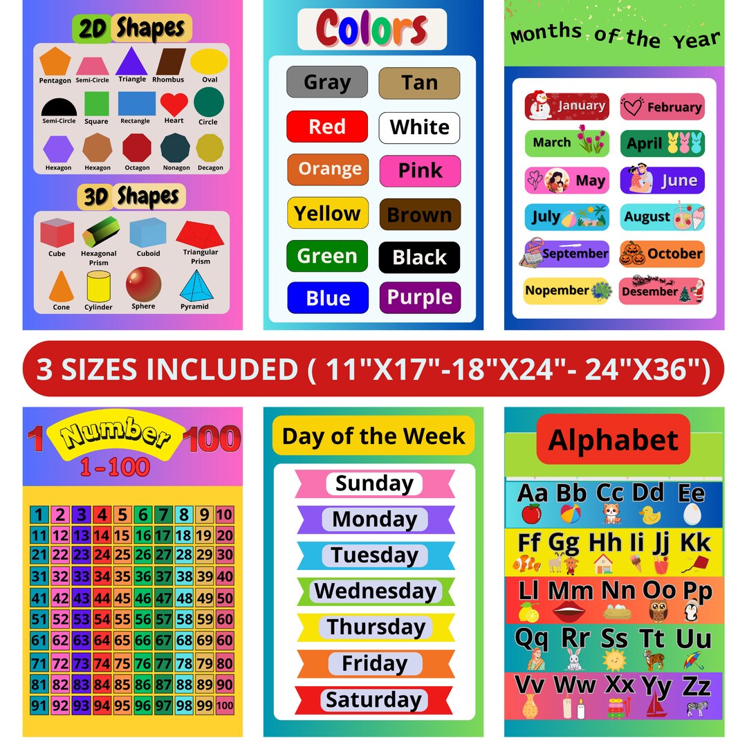 Colorful Learning Journey: Preschool Poster Set - Etsy