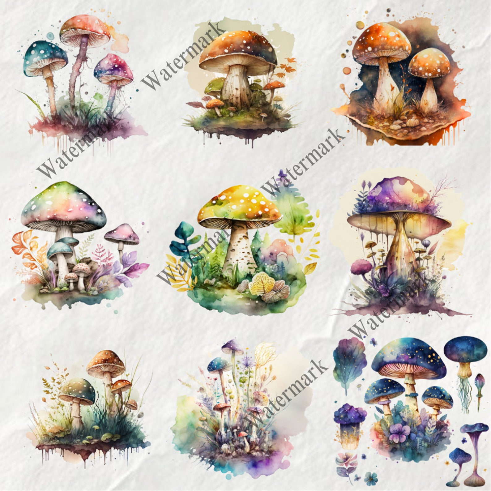 Mushroom Watercolour Clipart - Bundle Set of 20 Watercolour Mushrooms ...