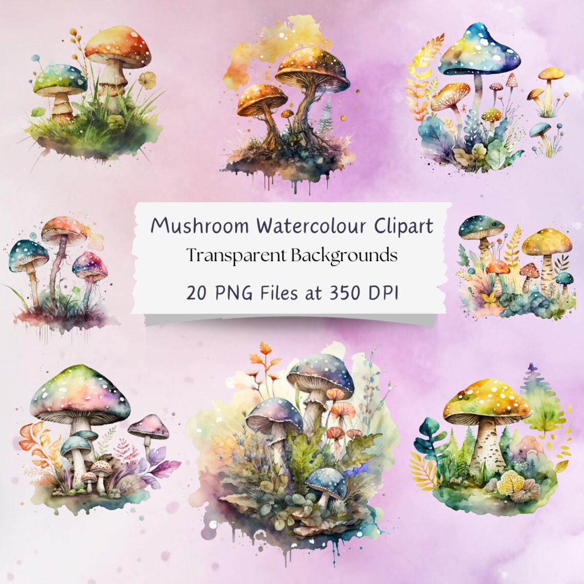 Mushroom Watercolour Clipart - Bundle Set of 20 Watercolour Mushrooms ...