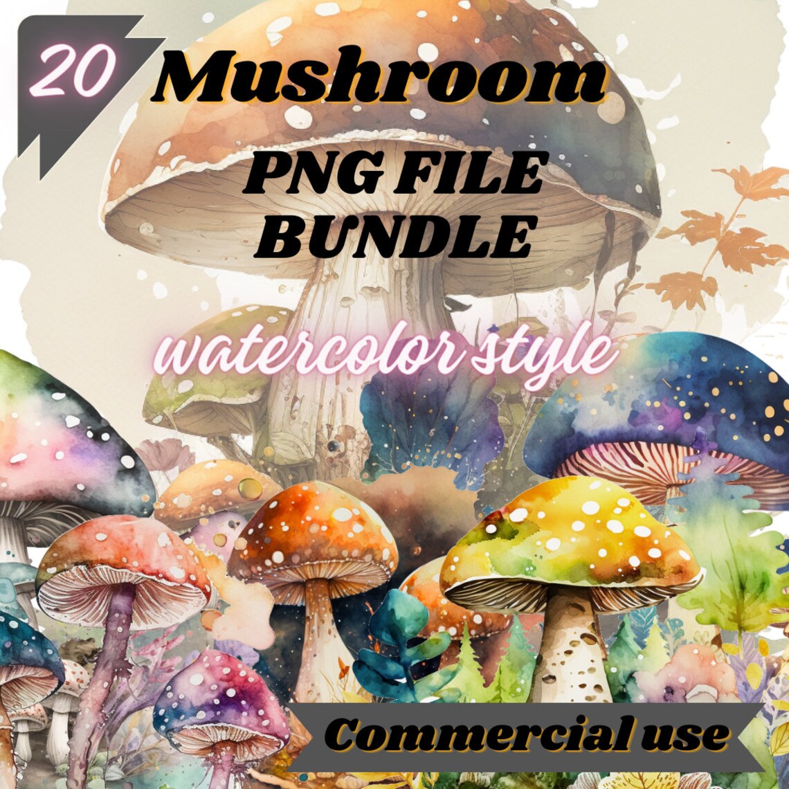 Mushroom Watercolour Clipart - Bundle Set of 20 Watercolour Mushrooms ...