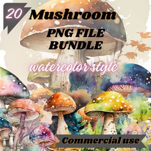 Mushroom Watercolour Clipart - Bundle Set of 20 Watercolour Mushrooms ...