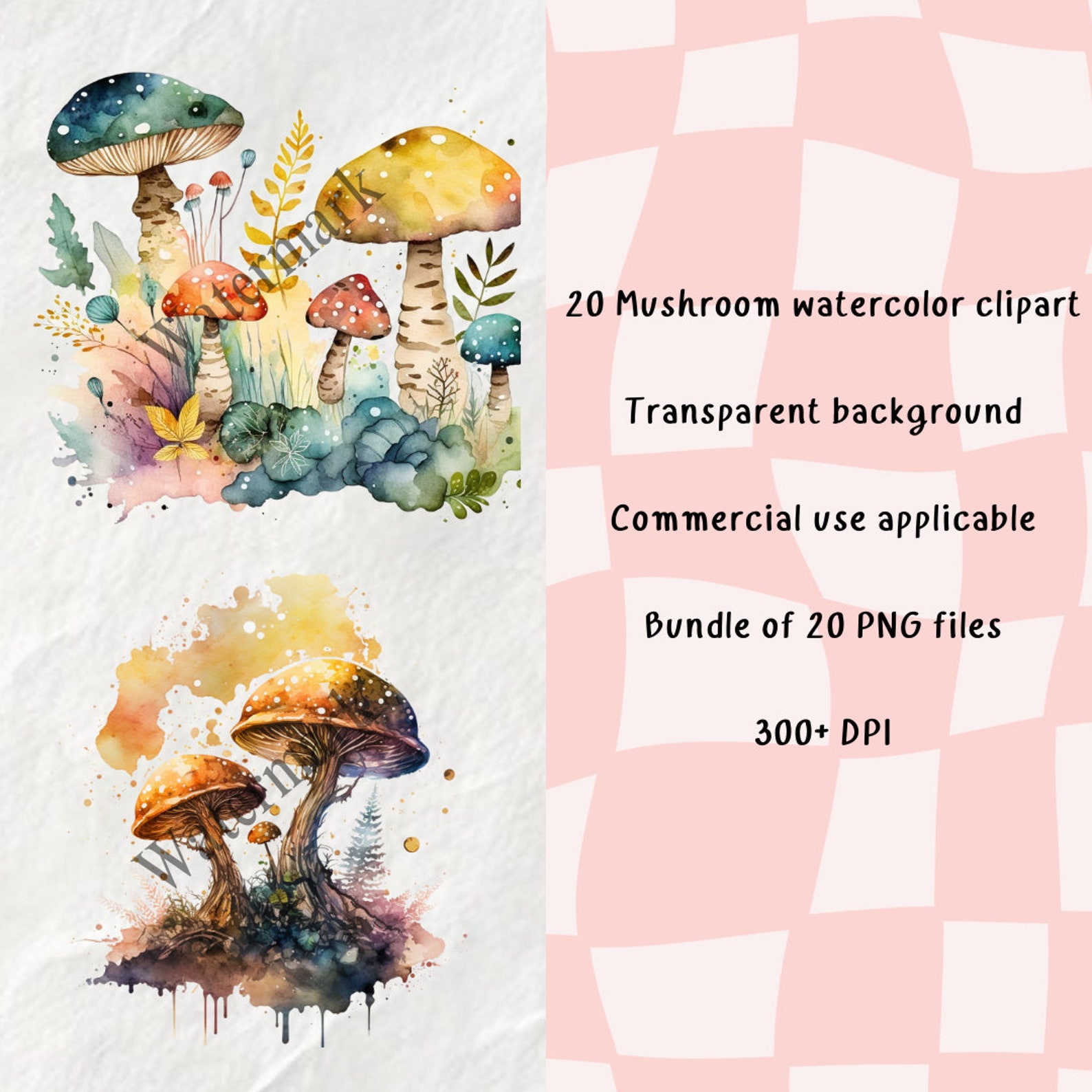 Mushroom Watercolour Clipart - Bundle Set of 20 Watercolour Mushrooms ...