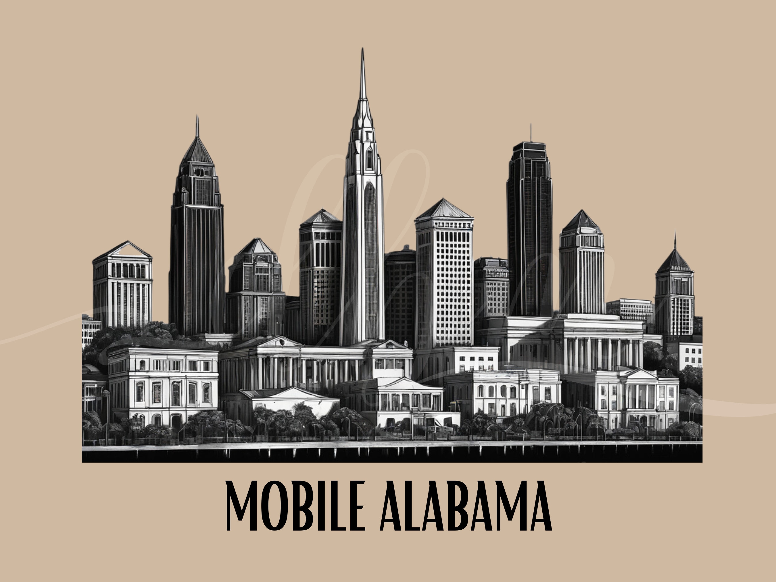 Mobile Alabama Skyline Clipart Bundle: Cityscape PNG SVG Art Files ...