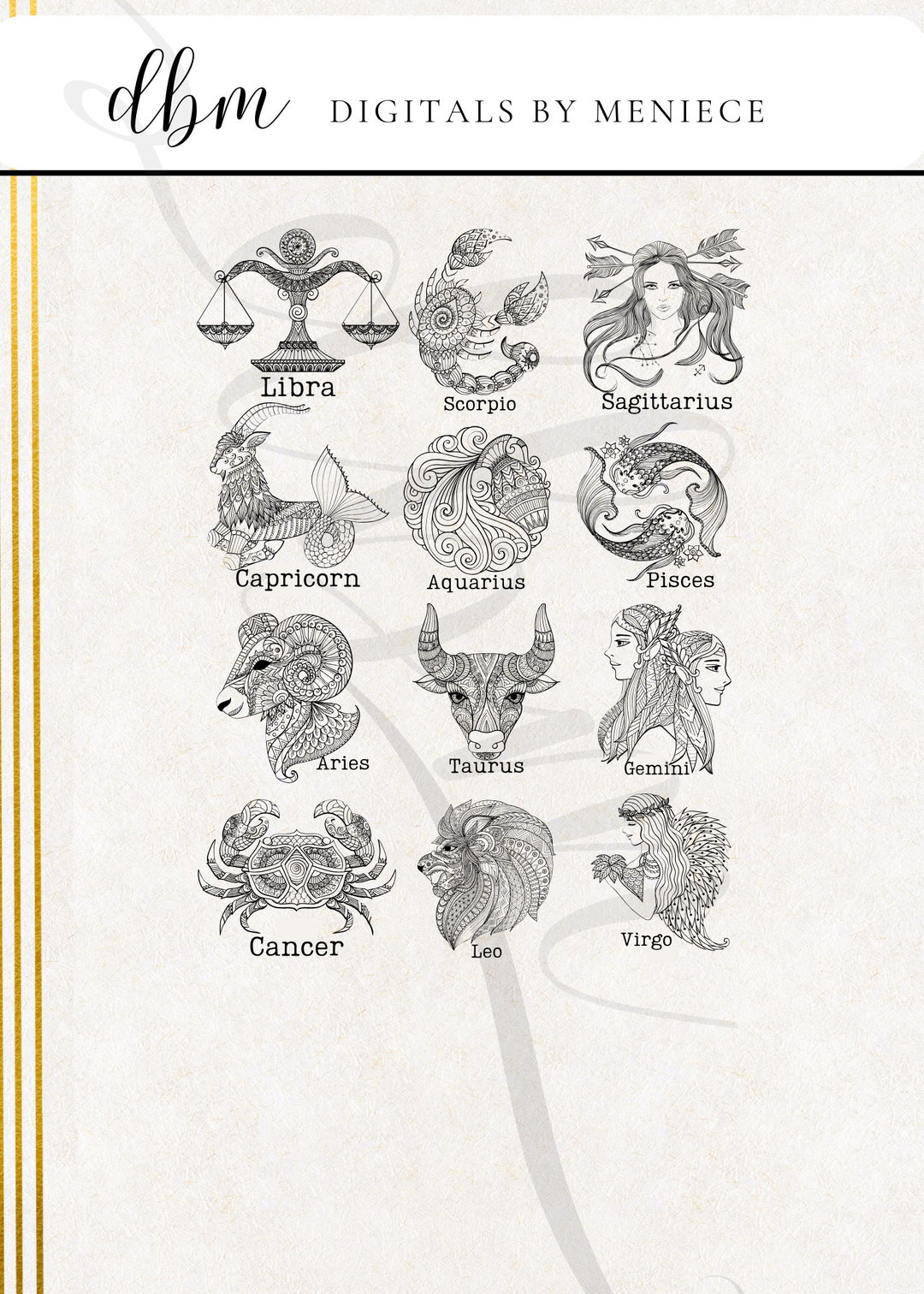 Horoscope Clipart Bundle Astrology Graphics Zodiac Signs SVG PNG DTF ...