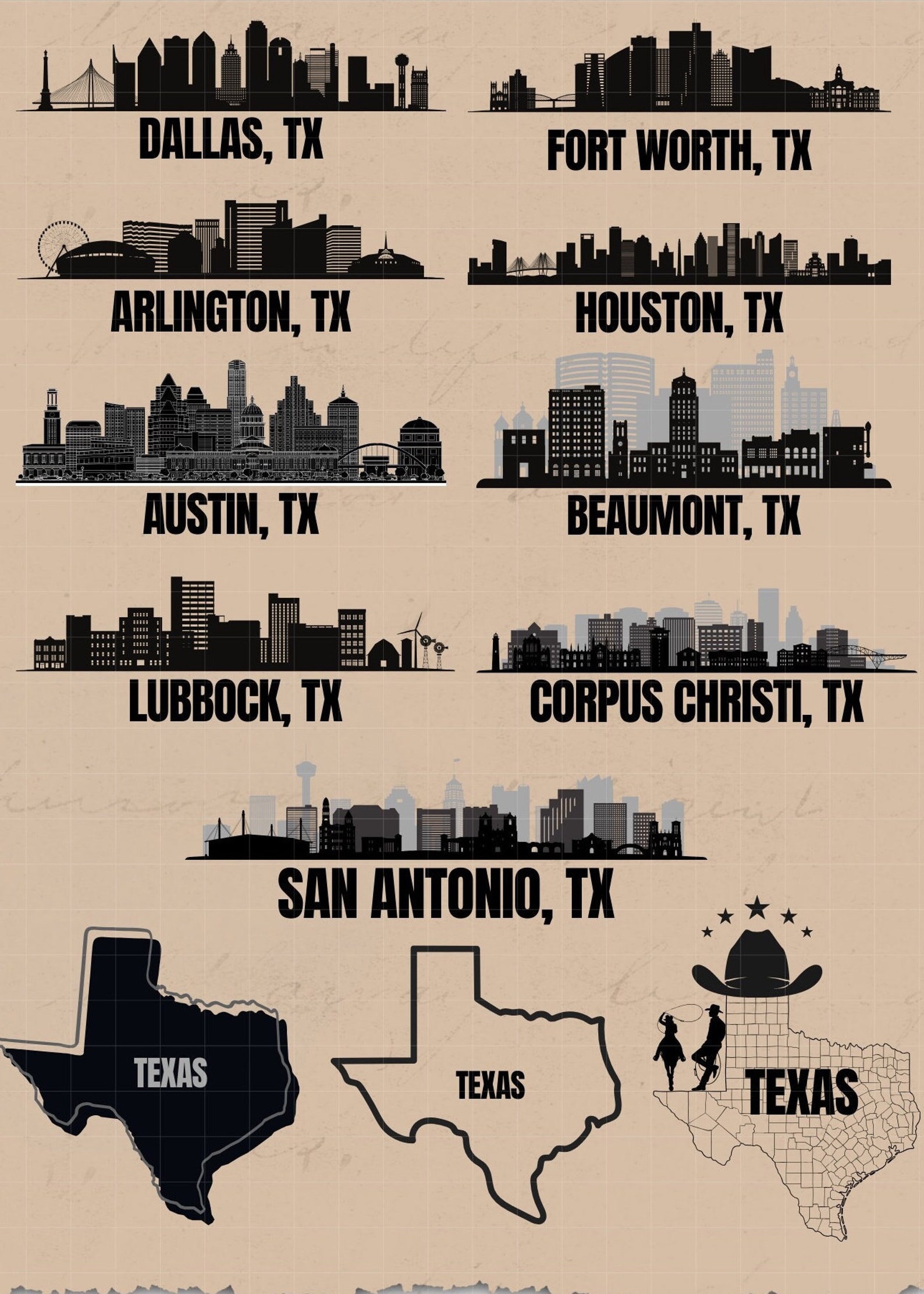 Texas City Skylines Dallas Houston Austin TX Cities Cityscape States ...