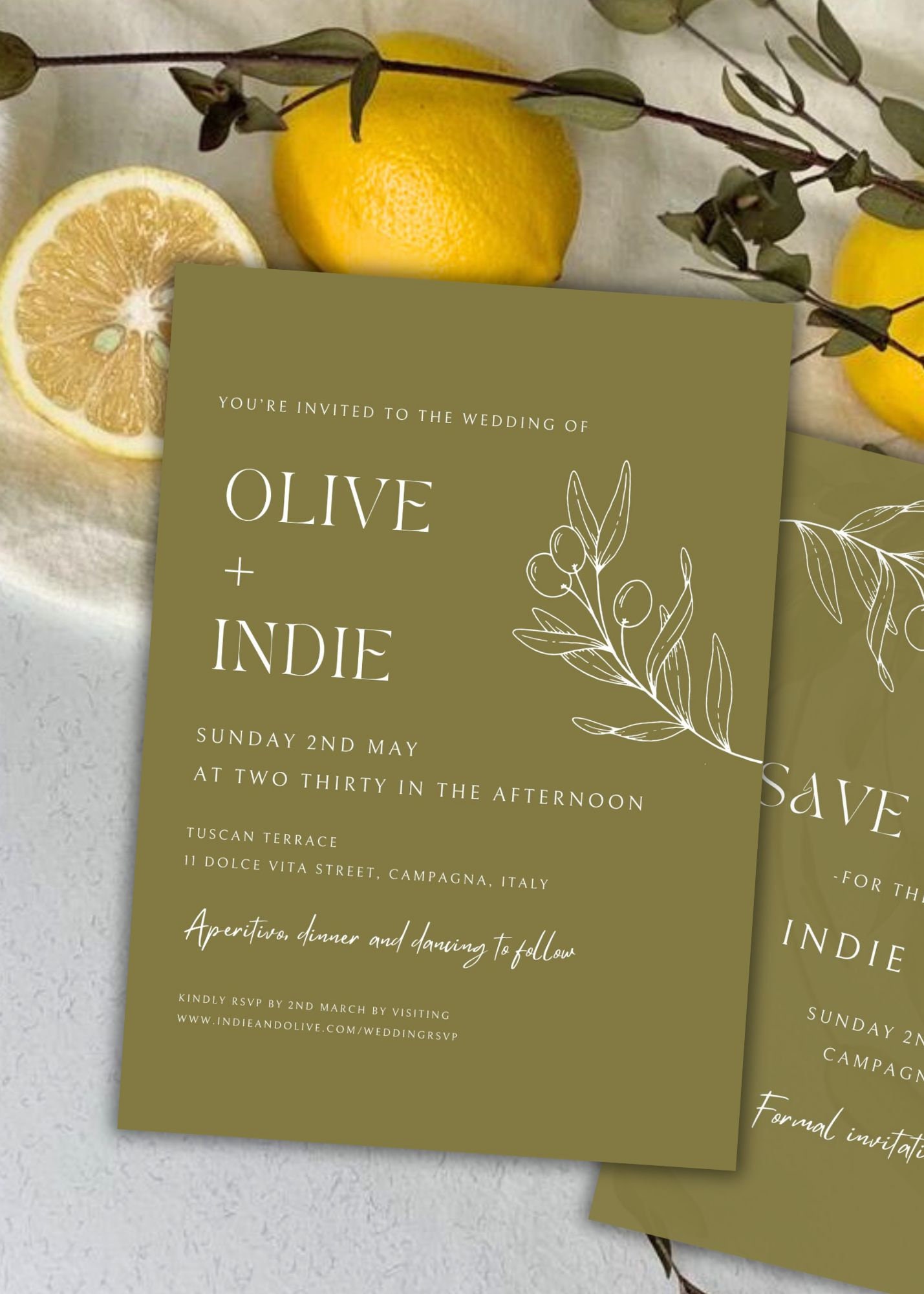 Printable Modern Mediterranean Wedding Invitation & Save the Date ...