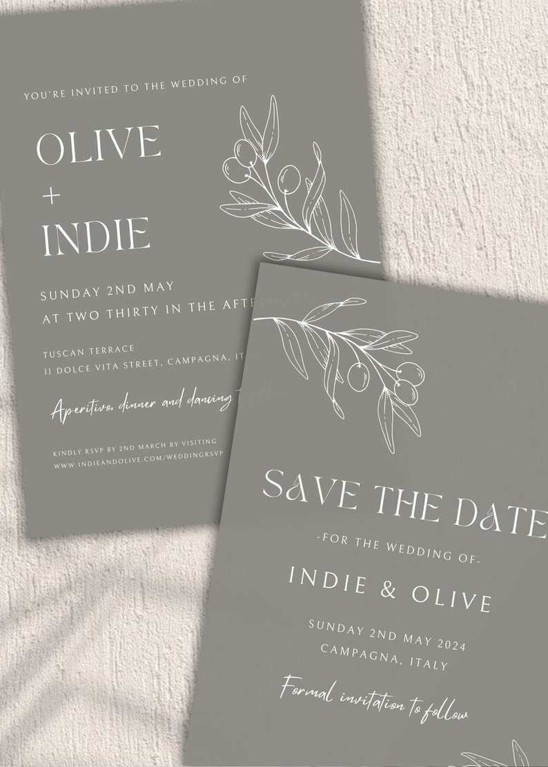 Printable Modern Mediterranean Wedding Invitation & Save the Date ...