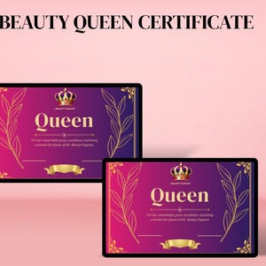 Beauty Pageant Certificate Printable | Editable Queen Award Template ...