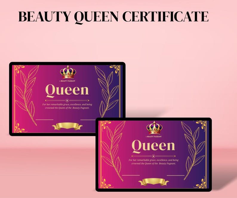 Queen Beauty Pageant Certificate – Printable and Editable Award for ...
