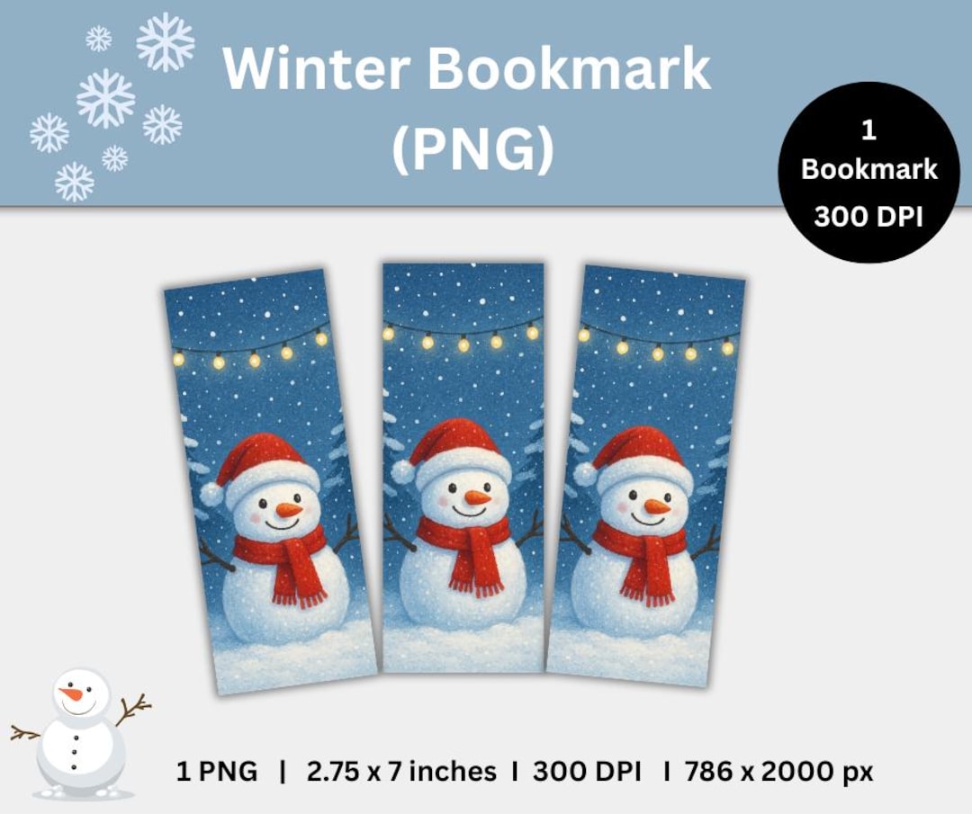 Winter Snowman Bookmark Printable (PNG) | Digital Download - Etsy