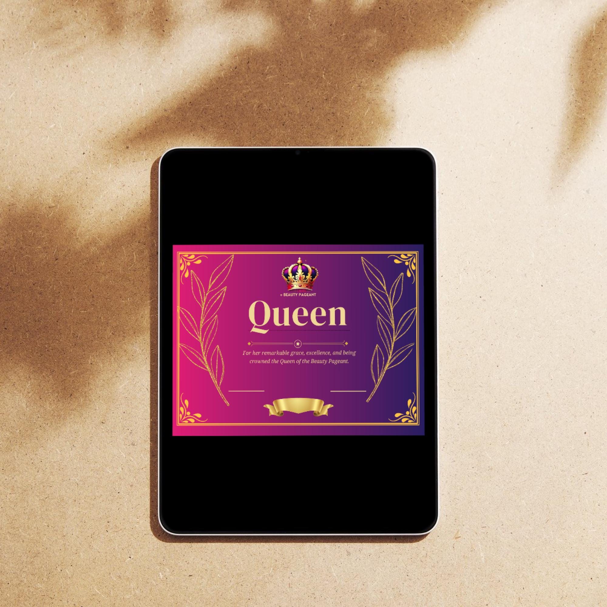 Beauty Pageant Certificate Printable | Editable Queen Award Template ...