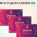 Queen Beauty Pageant Certificate – Printable and Editable Award for ...