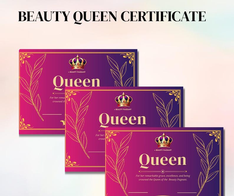 Queen Beauty Pageant Certificate – Printable and Editable Award for ...