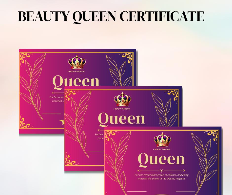 Queen Beauty Pageant Certificate – Printable and Editable Award for ...