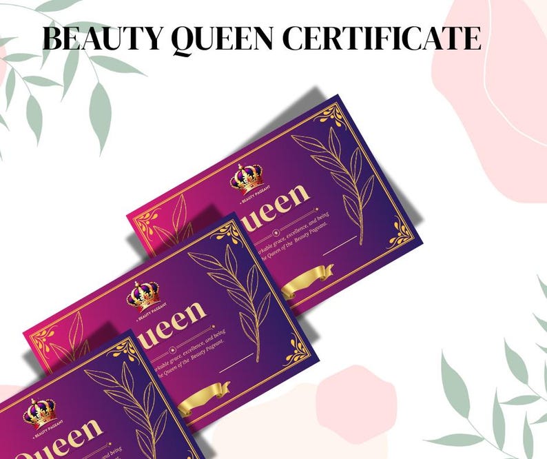 Beauty Pageant Certificate Printable | Editable Queen Award Template ...