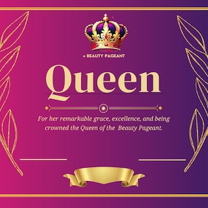 Queen Beauty Pageant Certificate – Printable and Editable Award for ...