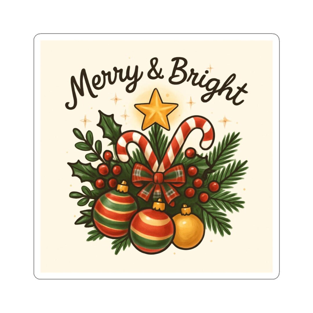 Merry & Bright Christmas Sticker | Festive Holiday Decor - Etsy