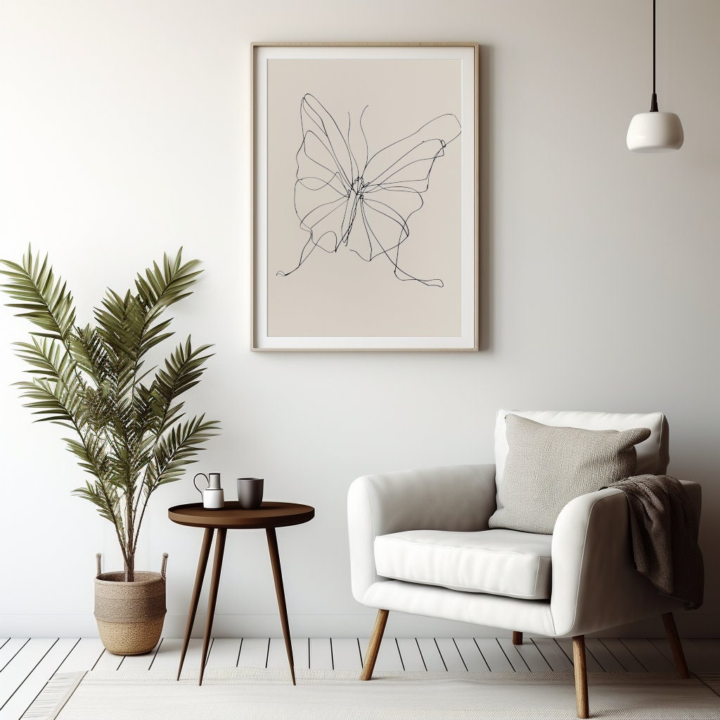 Minimalist Butterfly Line Wall Art, Minimalist Poster, Line Art Wall ...