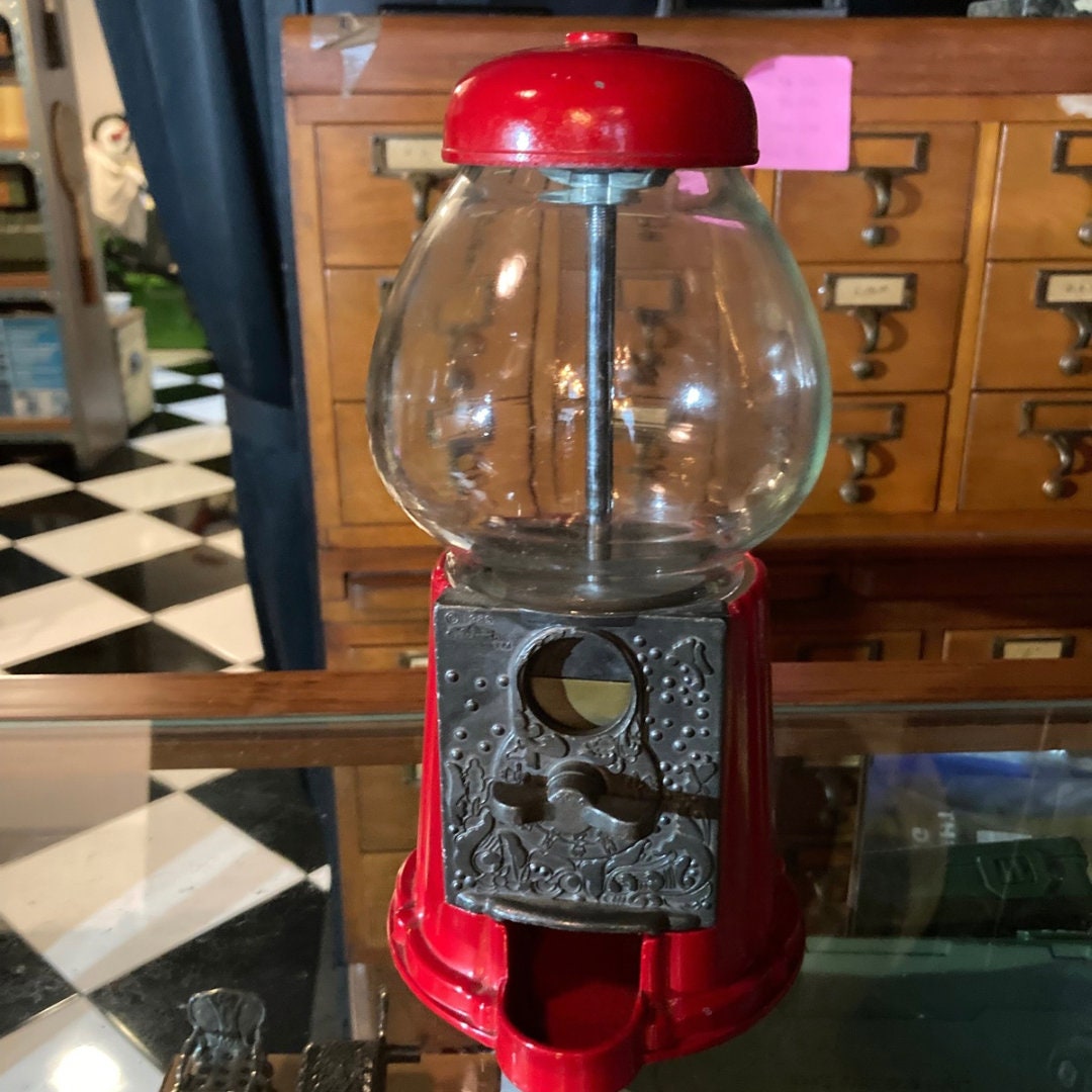 9" Classic Red Gumball Machine Dispenser Cast Iron Collector Vending ...