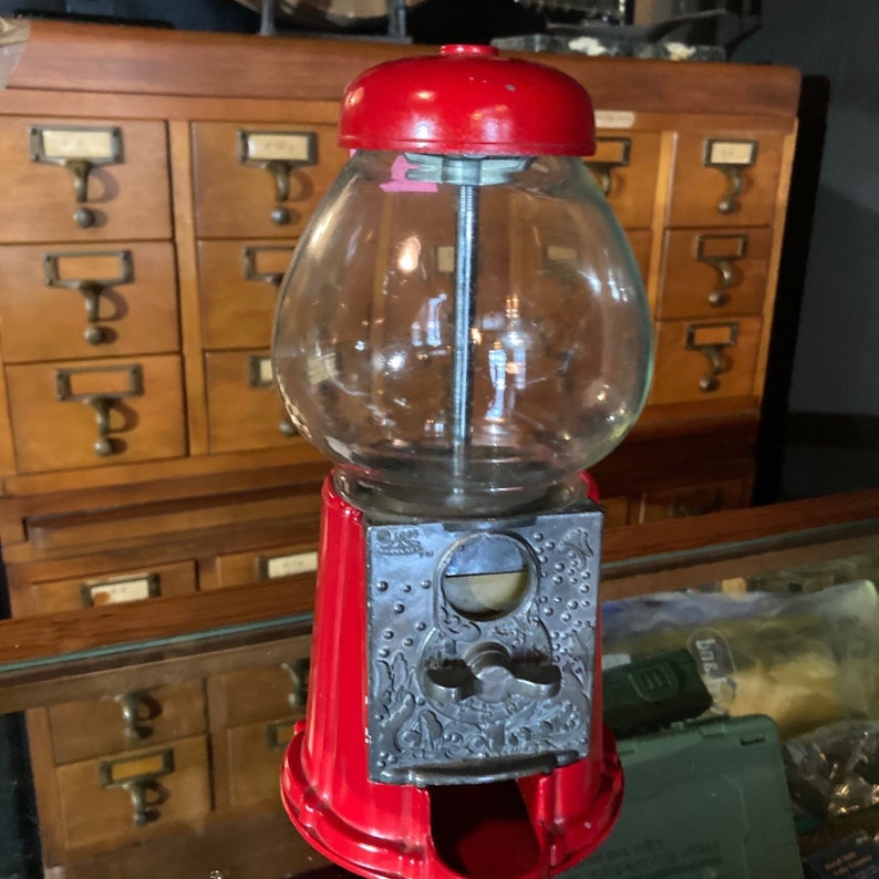 9 Classic Red Gumball Machine Dispenser Cast Iron Collector Vending Gum ...