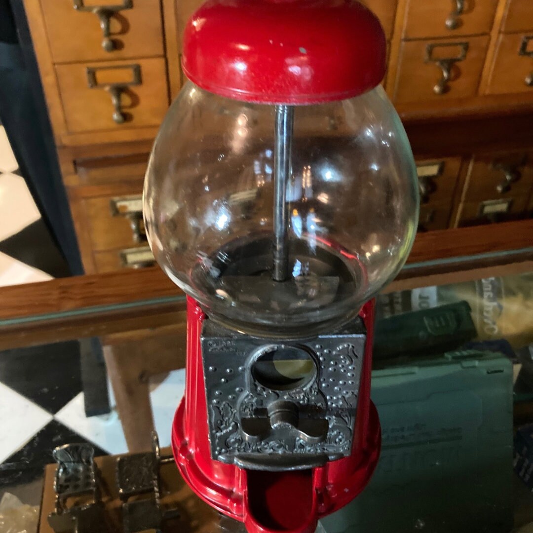 9" Classic Red Gumball Machine Dispenser Cast Iron Collector Vending ...