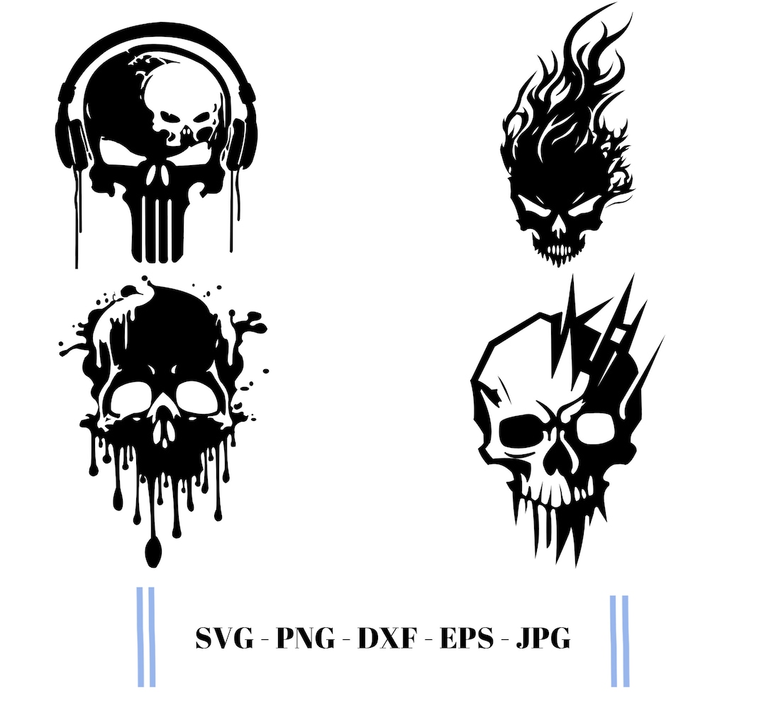 4 Skulls Designs INSTANT DOWNLOAD Svg, Png, Eps, Dxf, Jpg Digital ...