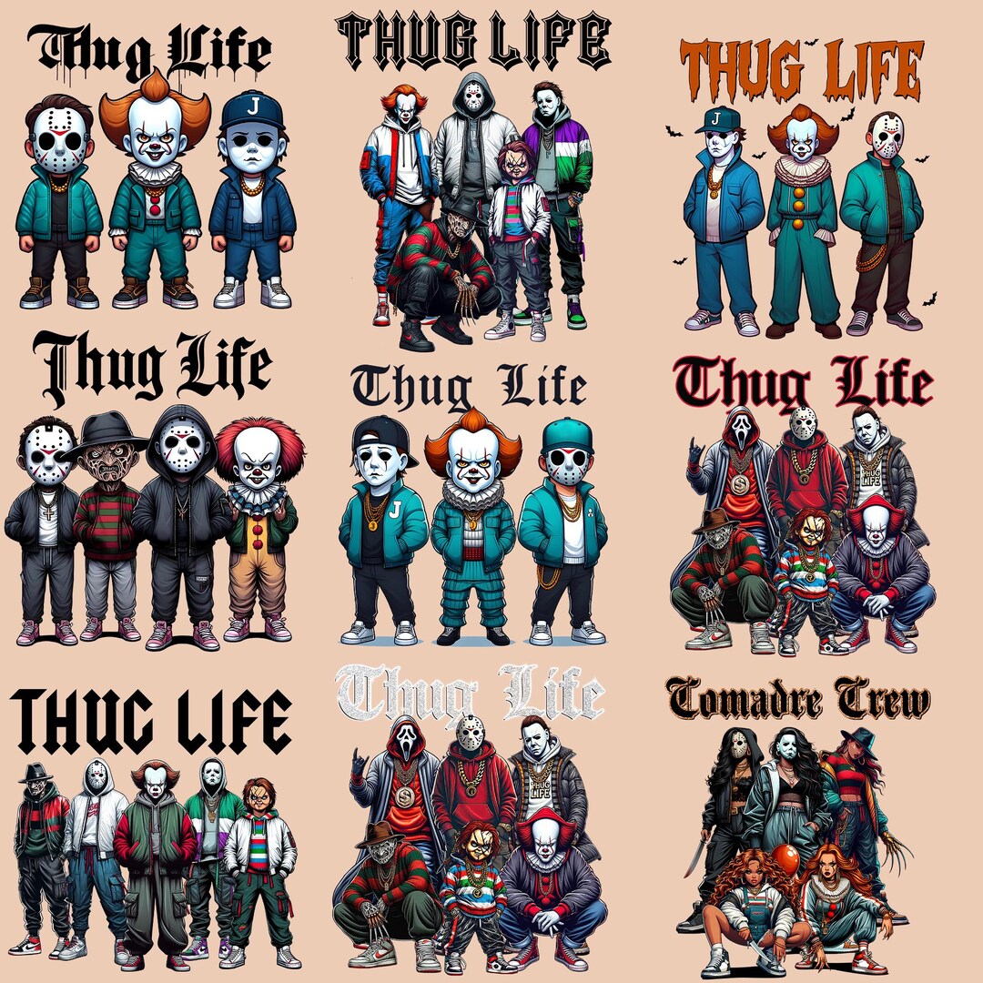 Thug Life Movie Killers Shirt Png Bundle, Halloween Characters Bundle ...