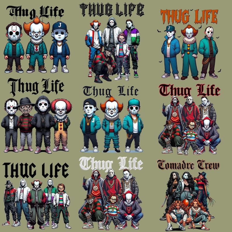 Thug Life Movie Killers Shirt Png Bundle, Halloween Characters Bundle ...