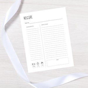 Printable Minimalistic Recipe Page 8x11 - Etsy