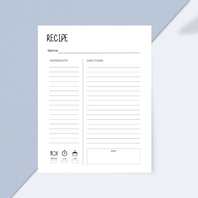 Printable Minimalistic Recipe Page 8x11 - Etsy