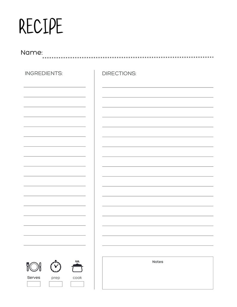 Printable Minimalistic Recipe Page 8x11 - Etsy