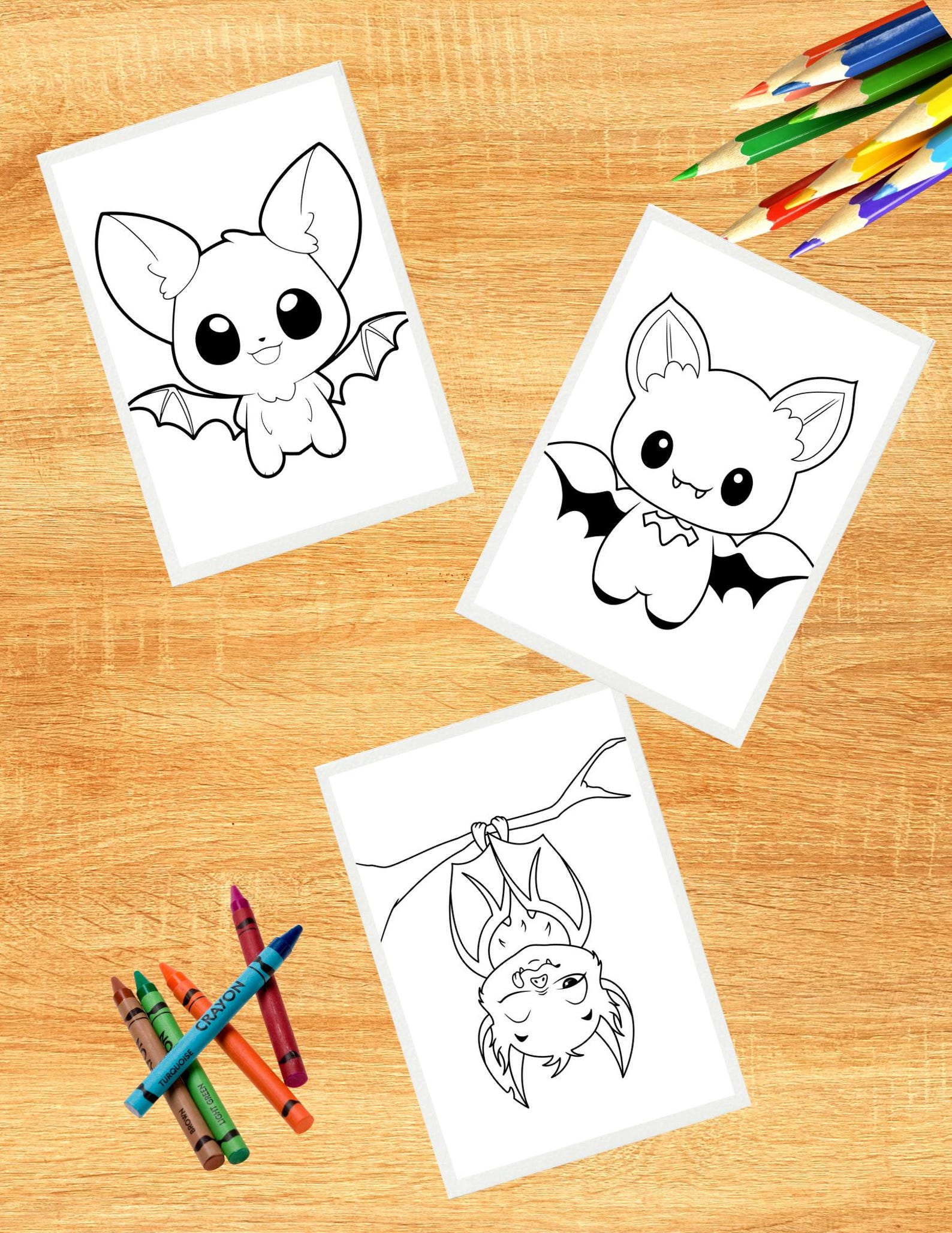 Cute Halloween Coloring Pages Featuring Bats - Etsy